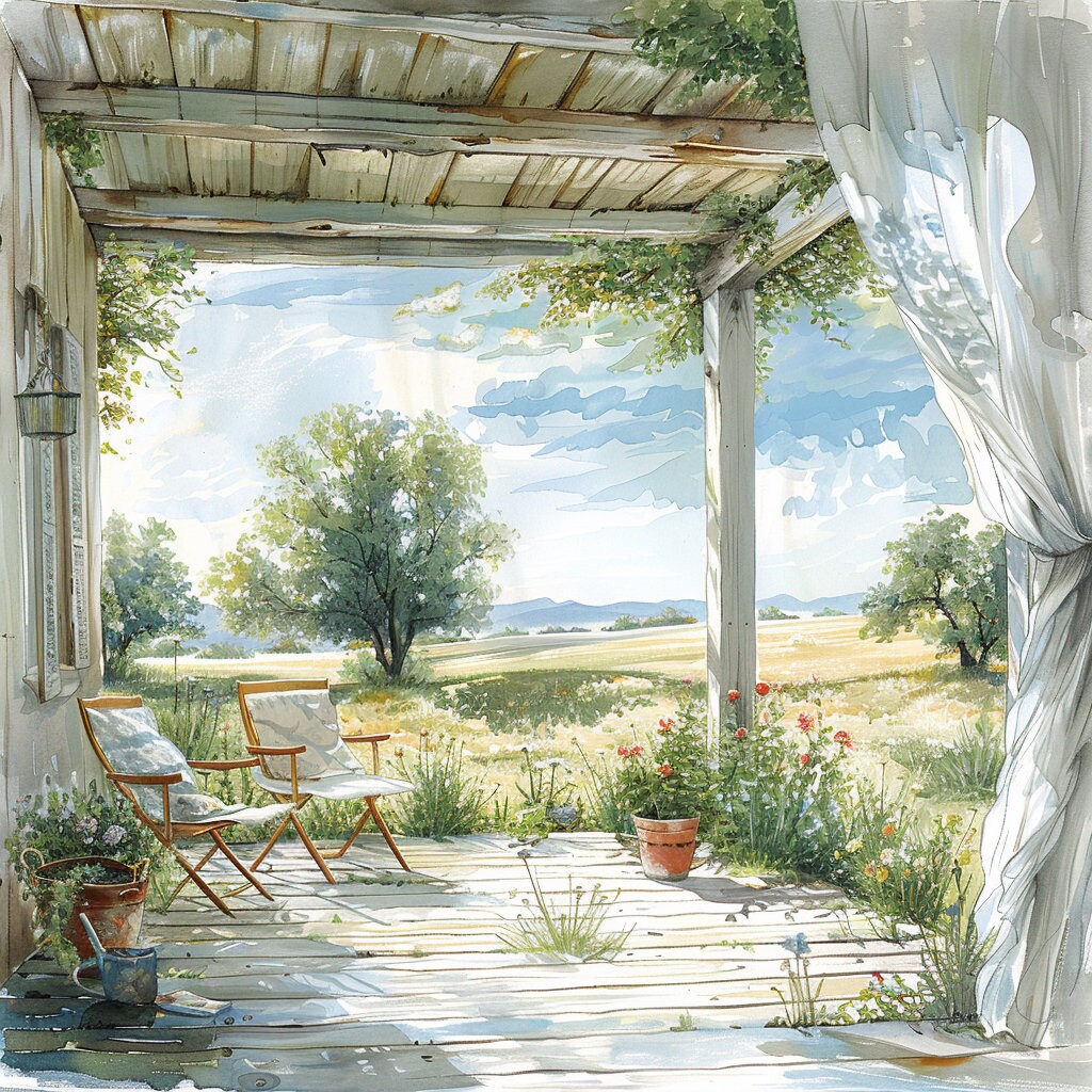 15 Porch Veranda Meadow View Clipart Bundle, 15 High-quality JPG, Craft ...