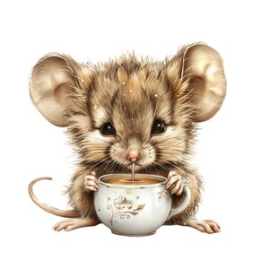 14 Cute Mouse Drining Teac Coffee Clipart Bundle, 14 High-quality JPG ...