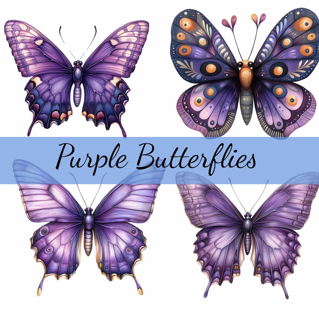 15 Purple Butterflies Clipart Bundle, 15 High-quality JPG, Craft Art ...