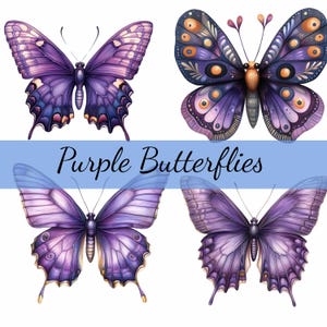 Purple Butterflies Clipart Bundle, 15 High-quality JPG, Craft Art, Card ...