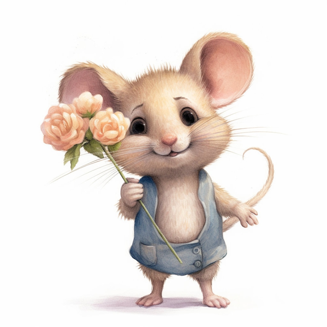 16 Cute Mouse With Flower Clipart Bundle, 16 High-quality JPG, Nursery ...