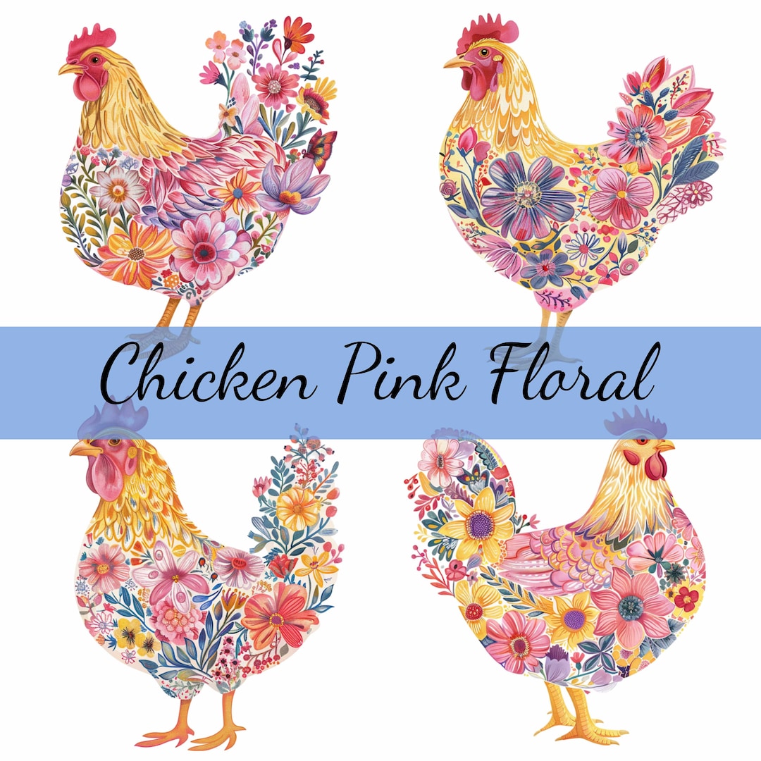 15 Boho Chicken With Flowers Clipart Bundle, 15 High-quality JPG, Craft ...