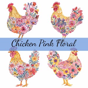 Boho Chicken With Flowers Clipart Bundle, 15 High-quality JPG, Craft ...