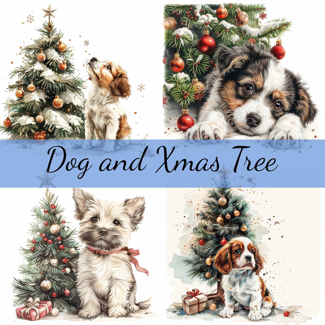 16 Dog and a Christmas Tree Clipart Bundle, 16 High-quality JPG, Craft ...