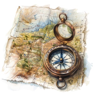 Compass and Map Clipart Bundle, 15 High-quality JPG, Craft Art, Card ...