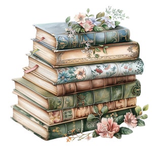 16 Stack of Floral Victorian Books Clipart Bundle, 16 High-quality JPG ...