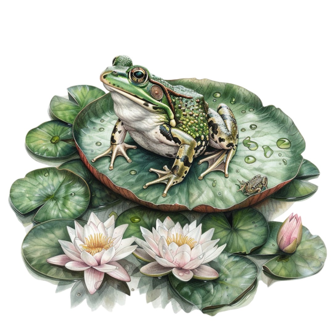 Frog on a Lily Pad With Flower Clipart Bundle, 16 High-quality JPG ...