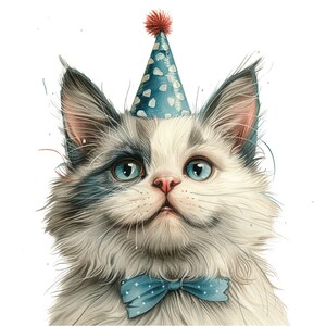Cat With Party Hat Clipart Bundle, 14 High-quality JPG, Craft Art, Card ...