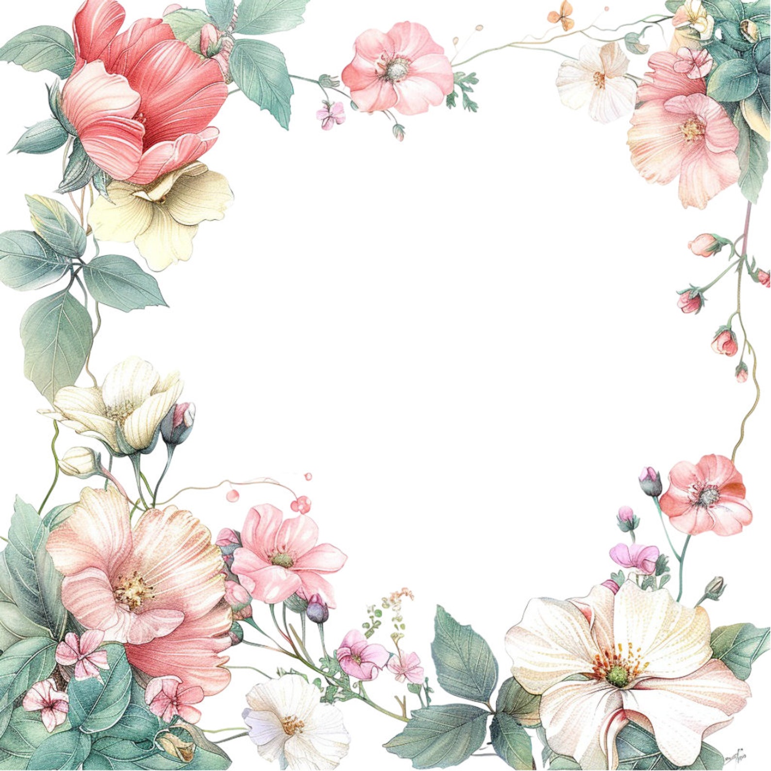 Romantic Flower Page Frame Clipart Bundle, 16 High-quality JPG, Craft ...