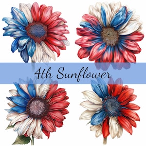 4th of July Sunflower Flower Clipart Bundle, 16 High-quality JPG, Craft ...