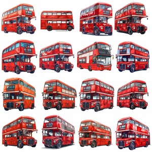 16 London Double-decker Red Bus Clipart Bundle, 16 High-quality JPG ...