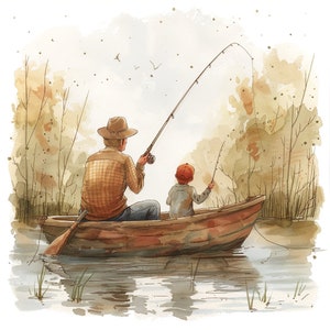 Dad and Son Fishing in a Boat Clipart Bundle, 16 High-quality JPG ...