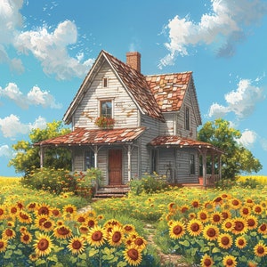 Cute Farm House With Sunflowers 2 Clipart Bundle, 16 High-quality JPG ...