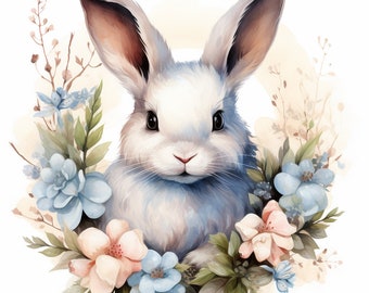 Boho Easter Bunny W Flowers Clipart Bundle, High-quality JPG, Craft Art ...