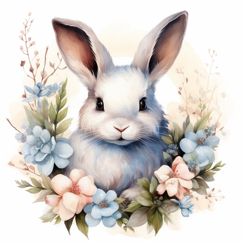 14 Easter Bunny Flower Wreath Clipart Bundle, High-quality JPG, Craft ...