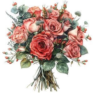 Red Rose Flower Bouquet Clipart Bundle, 16 High-quality JPG, Craft Art ...