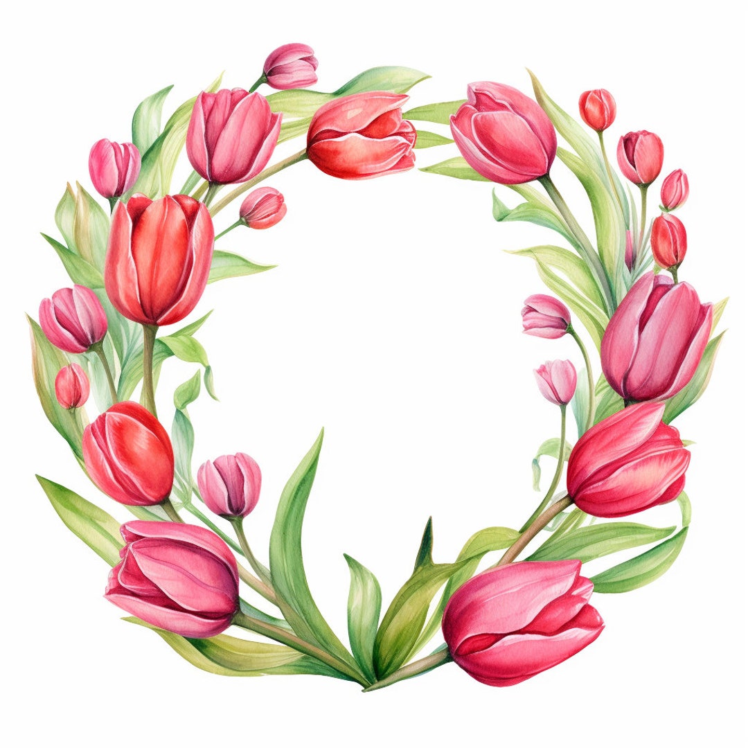 Pink Tulip Wreaths Clipart Bundle, High-quality JPG, Craft Art, Card ...