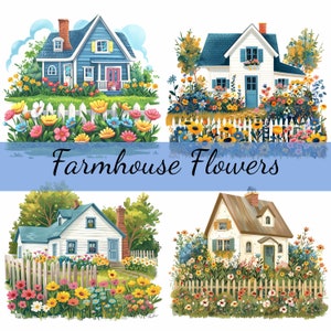 Country House With Flower Garden Clipart Bundle, 16 High-quality JPG ...