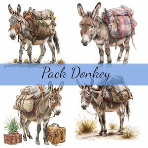 16 Donkey Traveling Pack Mule Clipart Bundle, 16 High-quality JPG ...