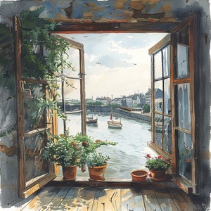 Harbor Boat View From Window Clipart Bundle, 16 High-quality JPG, Craft ...
