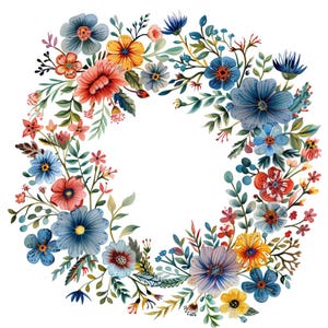 Folk Art Floral Wreath and Flowers Clipart Bundle, 16 High-quality JPG ...