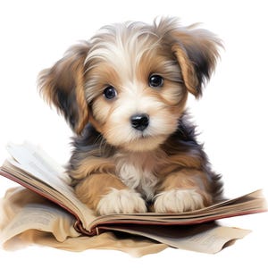 15 Puppy Dog Reading Book Clipart Bundle, High-quality JPG, Craft Art ...