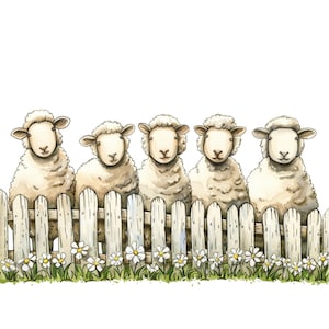 16 Cute Sheep on a Farm Fence Clipart Bundle, 16 High-quality JPG ...