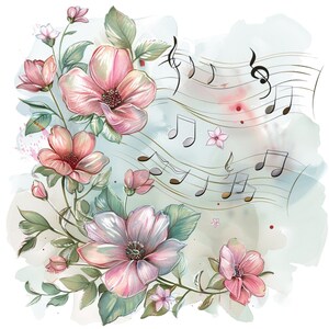 16 Floral Music Notes Flower Clipart Bundle, 16 High-quality JPG, Craft ...