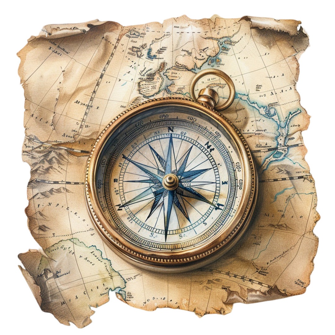 Compass and Map Clipart Bundle, 15 High-quality JPG, Craft Art, Card ...