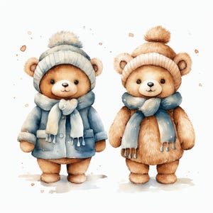 14 Winter Teddy Bear Freinds Clipart Bundle, High-quality JPG, Nursery ...