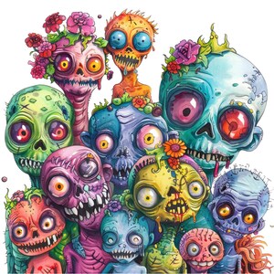 Zombie Friends Clipart Bundle, 16 High-quality JPG, Craft Art, Card ...