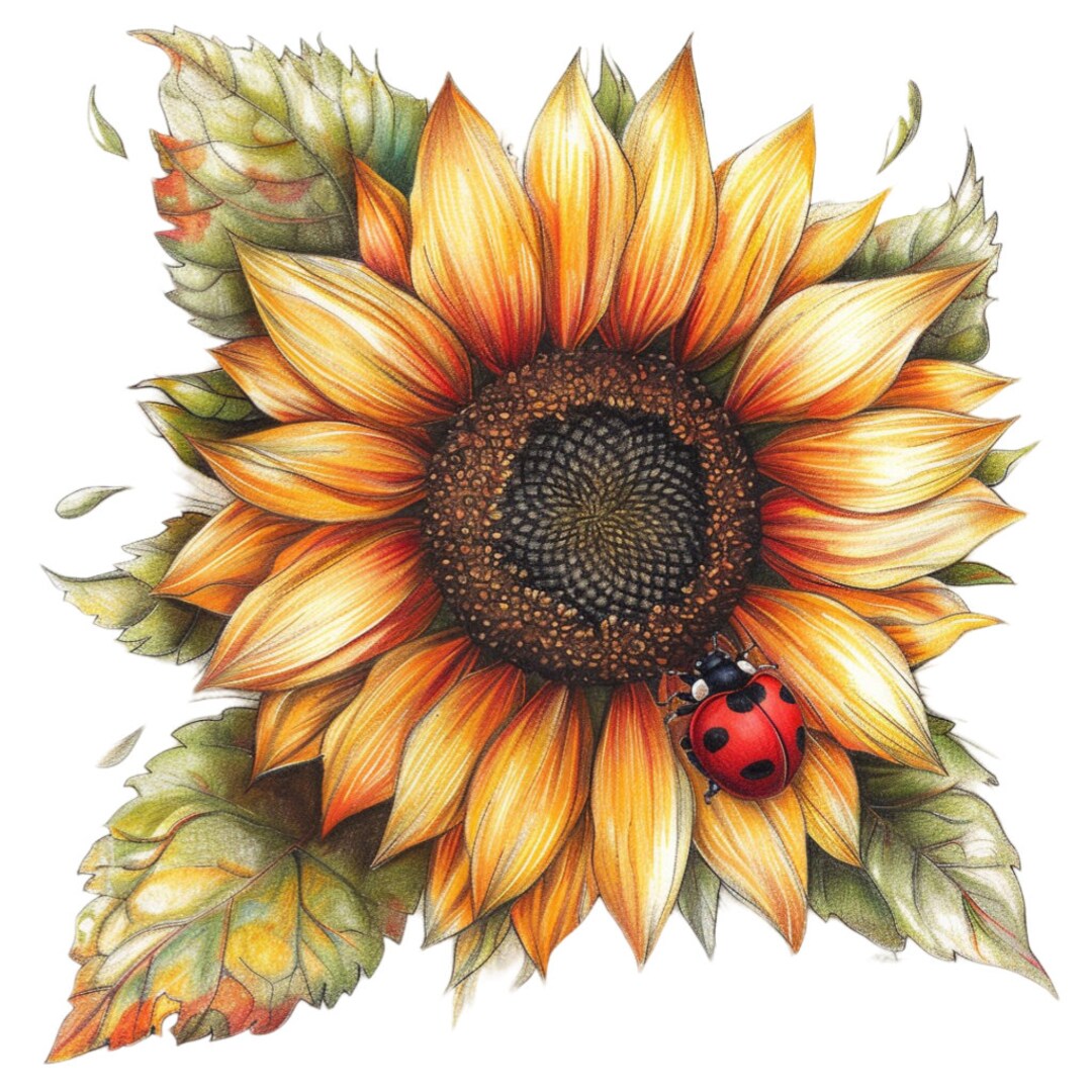 Sunflower With Ladybug Clipart Bundle, 16 High-quality JPG, Craft Art ...