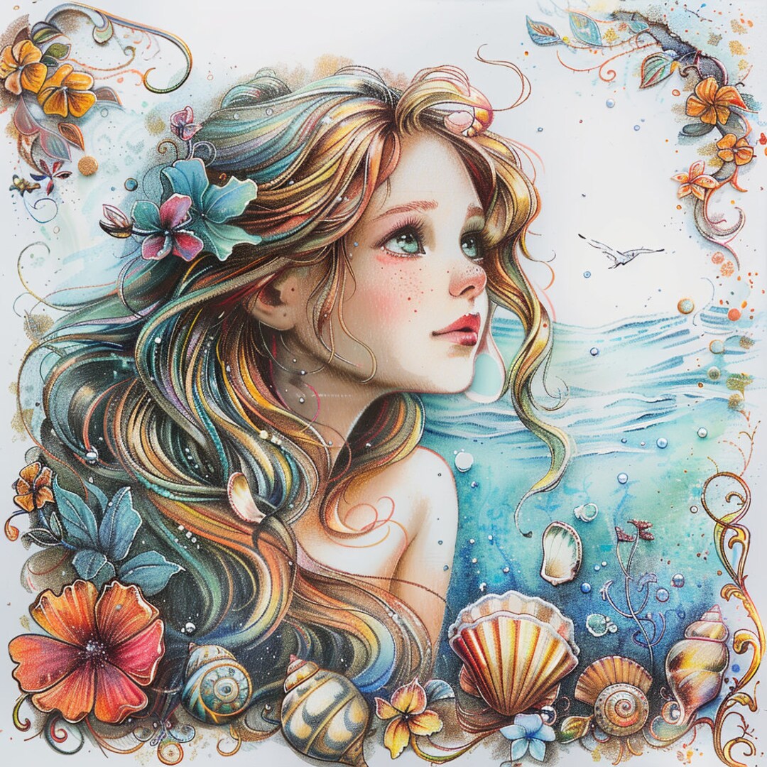 Mermaid Portrait Face Clipart Bundle, 10 High-quality JPG, Craft Art ...