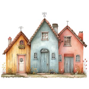 Folk Art Cute Houses Clipart Bundle, 16 High-quality JPG, Craft Art ...