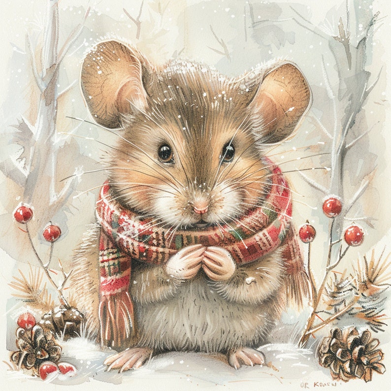 16 Winter Mouse With Snow Clipart Bundle, 16 High-quality JPG, Craft ...