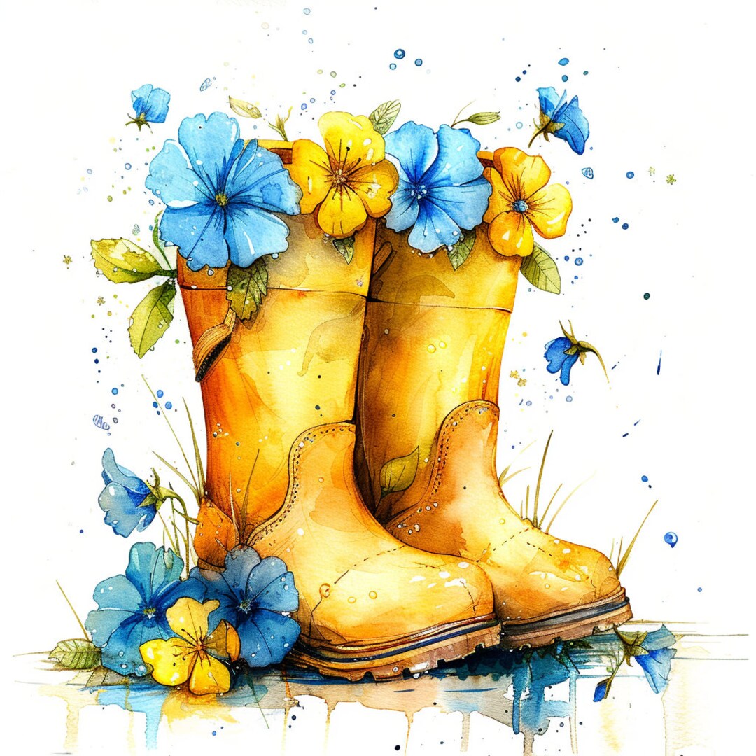 Colorful Flowers in Rain Boots Clipart Bundle, 16 High-quality JPG ...