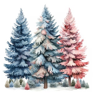 16 Winter Pines Christmas Trees Clipart Bundle, 16 High-quality JPG ...