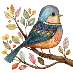 16 Folk Art Bird in a Tree Clipart Bundle, 16 High-quality JPG, Craft ...