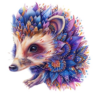 Stylish Floral Hedgehog Clipart Bundle, 16 High-quality JPG, Craft Art ...