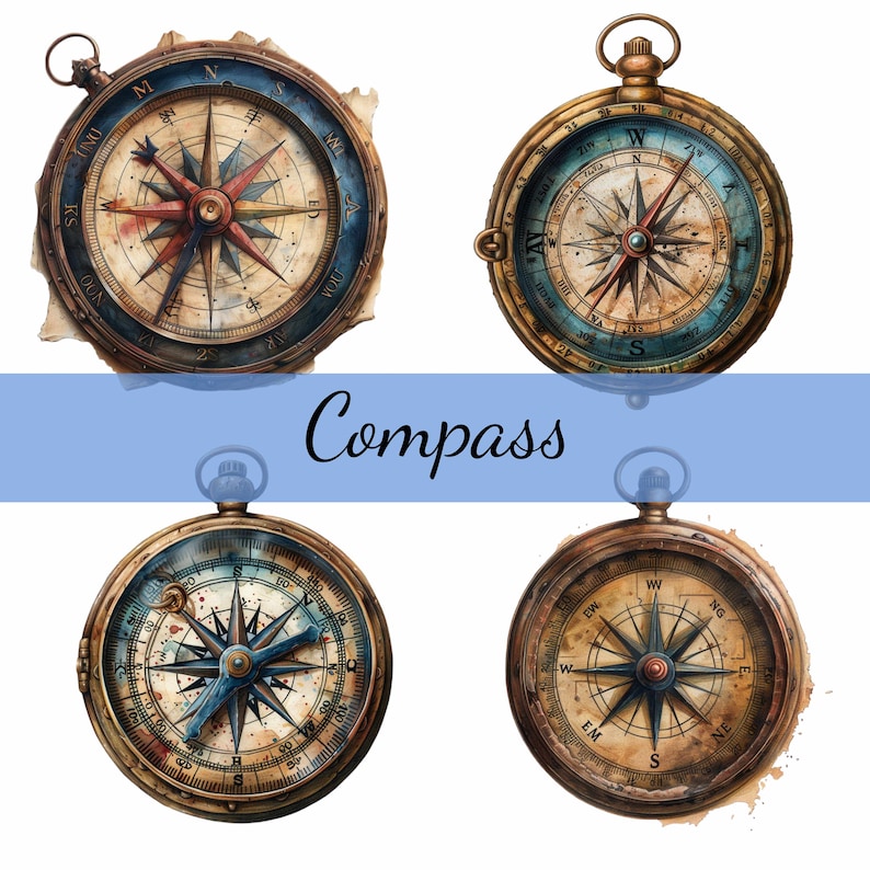 14 Compass Clipart Bundle, 14 High-quality JPG, Craft Art, Card Making ...
