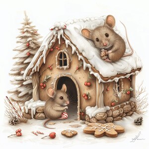14 Gingerbread House With Mouse Clipart Bundle, 14 High-quality JPG ...