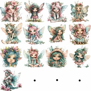 Pink and Teal Green Fairy Clipart Bundle, 12 High-quality JPG, Craft ...