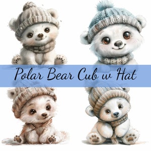 16 Polar Bear Cubs With Hat Clipart Bundle, 16 High-quality JPG, Craft ...