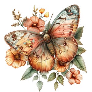 15 Butterfly and Flower Folk Art Clipart Bundle, 15 High-quality JPG ...