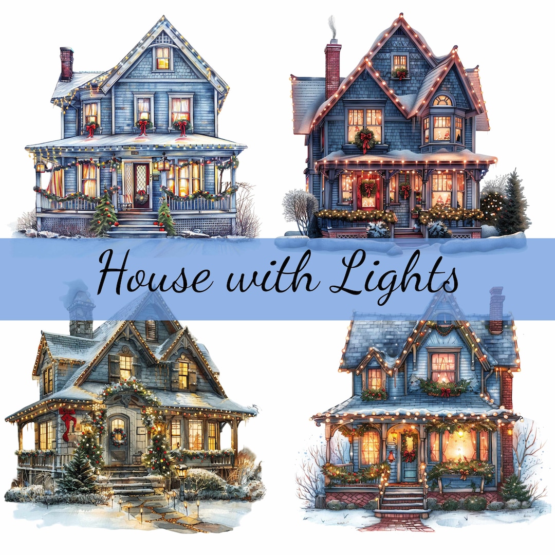 16 House With Christmas Lights Clipart Bundle, 16 High-quality JPG ...