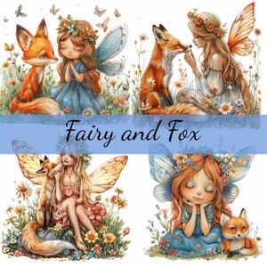 12 Cute Fairy With Fox Clipart Bundle, 12 High-quality JPG, Craft Art ...