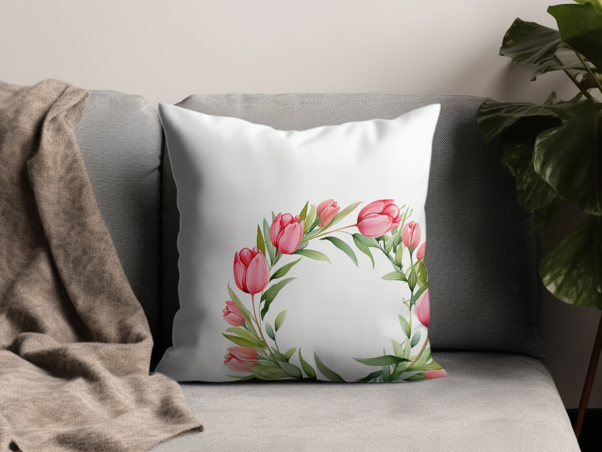 Pink Tulip Wreaths Clipart Bundle, High-quality JPG, Craft Art, Card ...