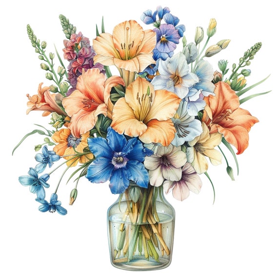 Summer Flower Arrangement Clip Art Bouquet Of Flowers, Spring Summer,