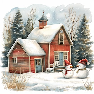 16 Winter Farm House With Snowman Clipart Bundle, 16 High-quality JPG ...