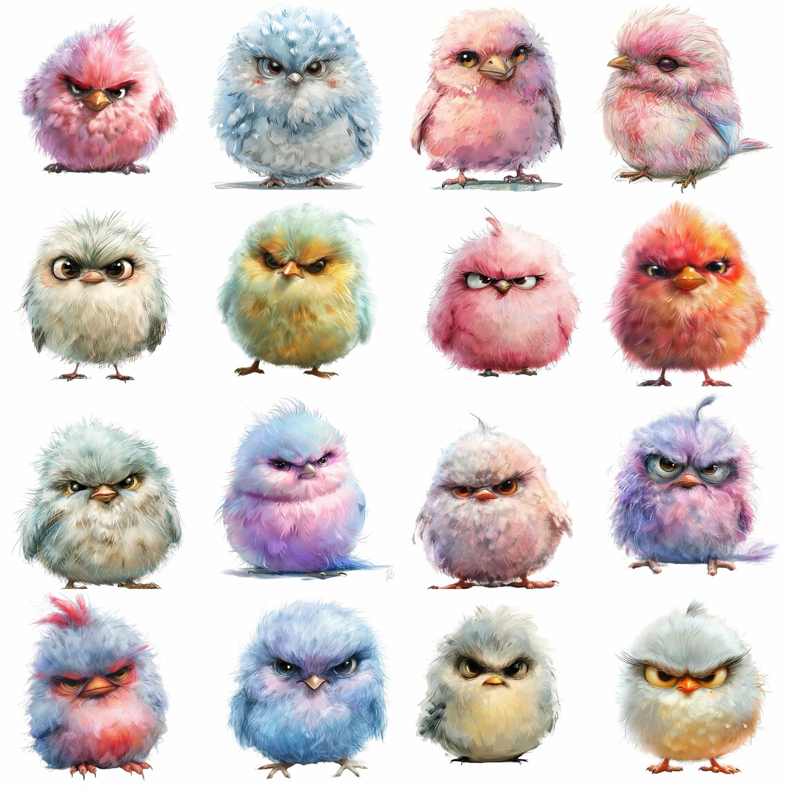 Fluffy Fat Grumpy Bird Clipart Bundle Clipart Bundle, JPG, Card Making ...